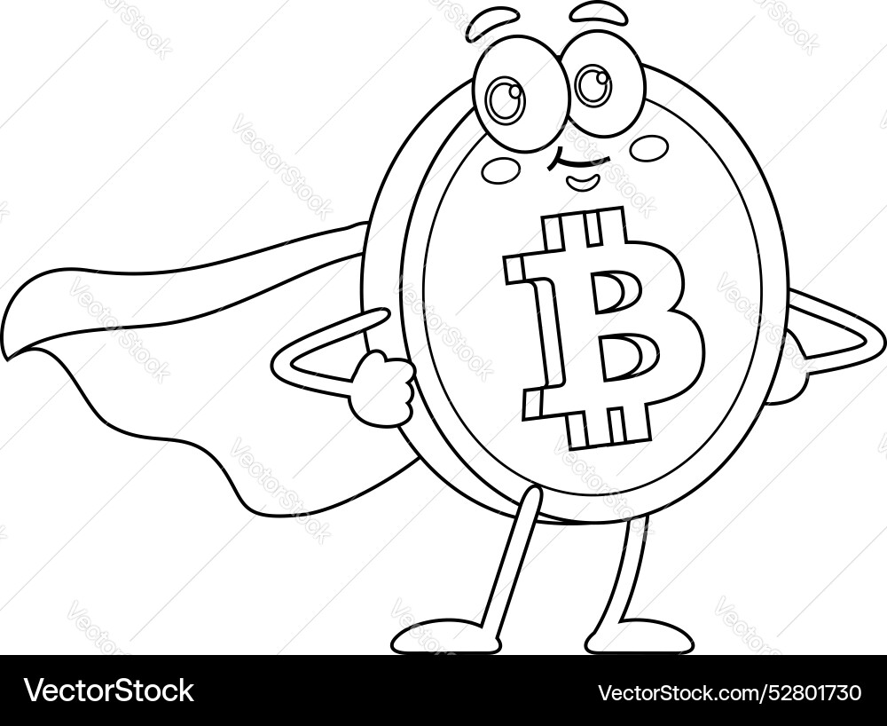 Outlined bitcoin superhero cartoon character Vector Image