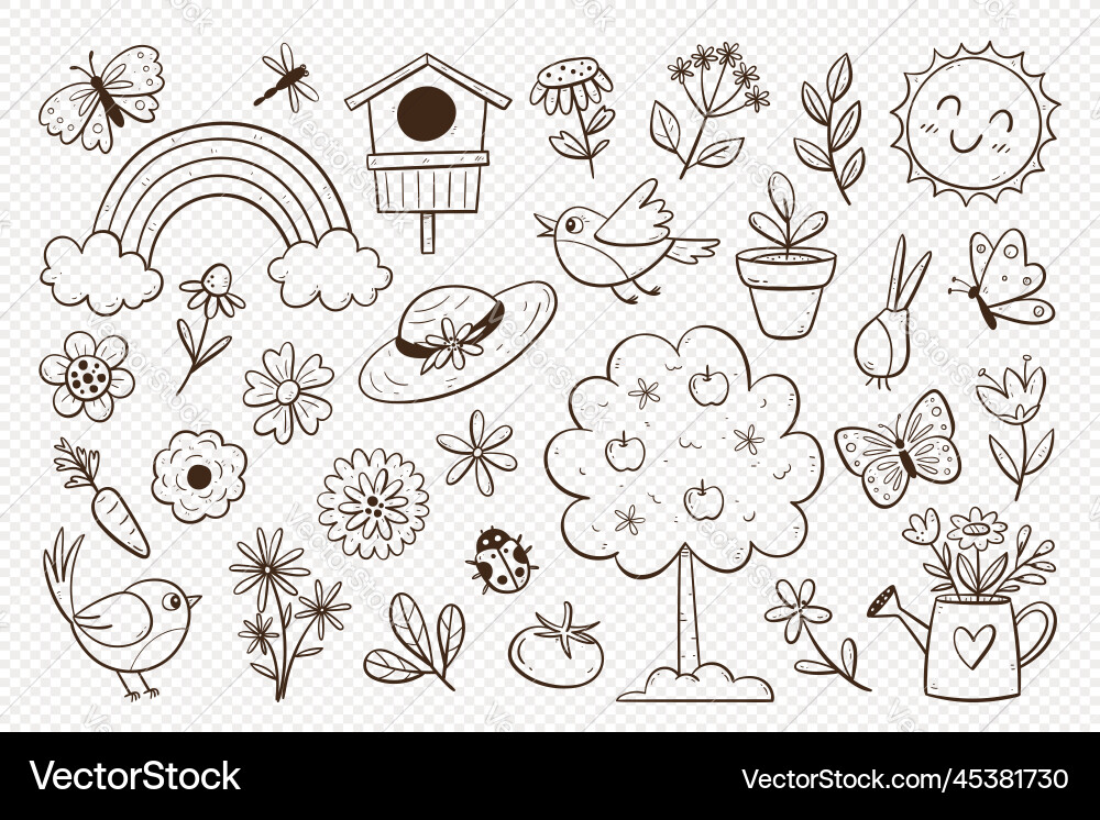 Spring decorative doodle objects Royalty Free Vector Image