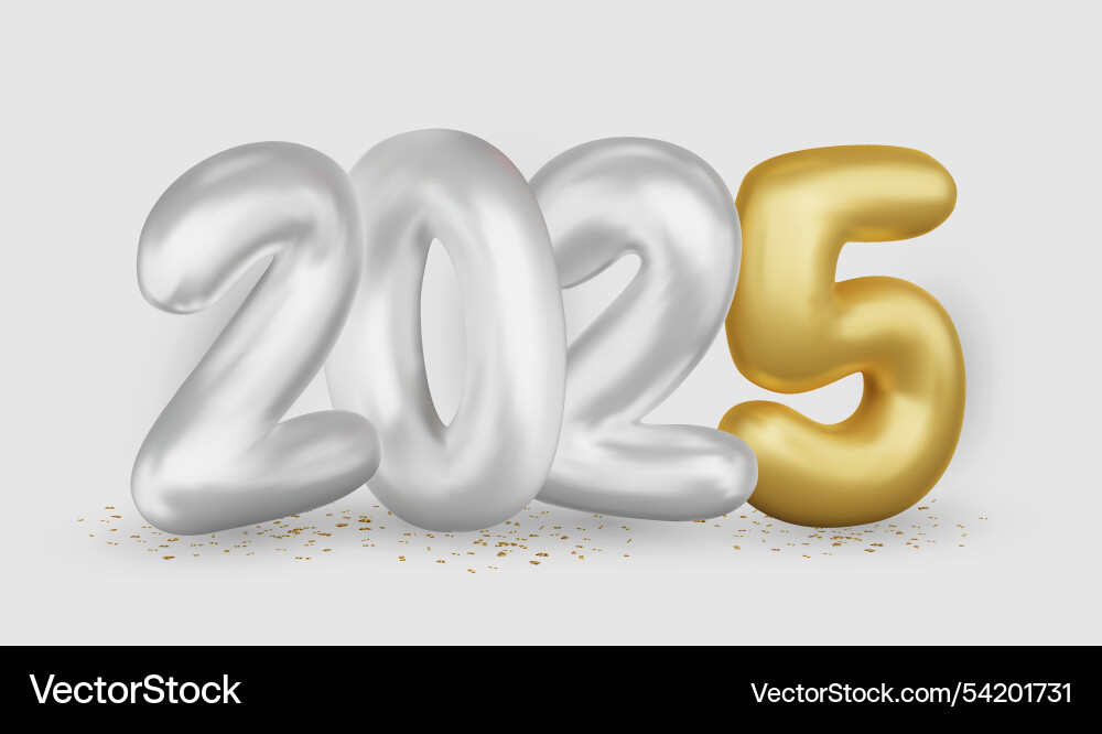 2025 realistic glossy number with gold gift box Vector Image