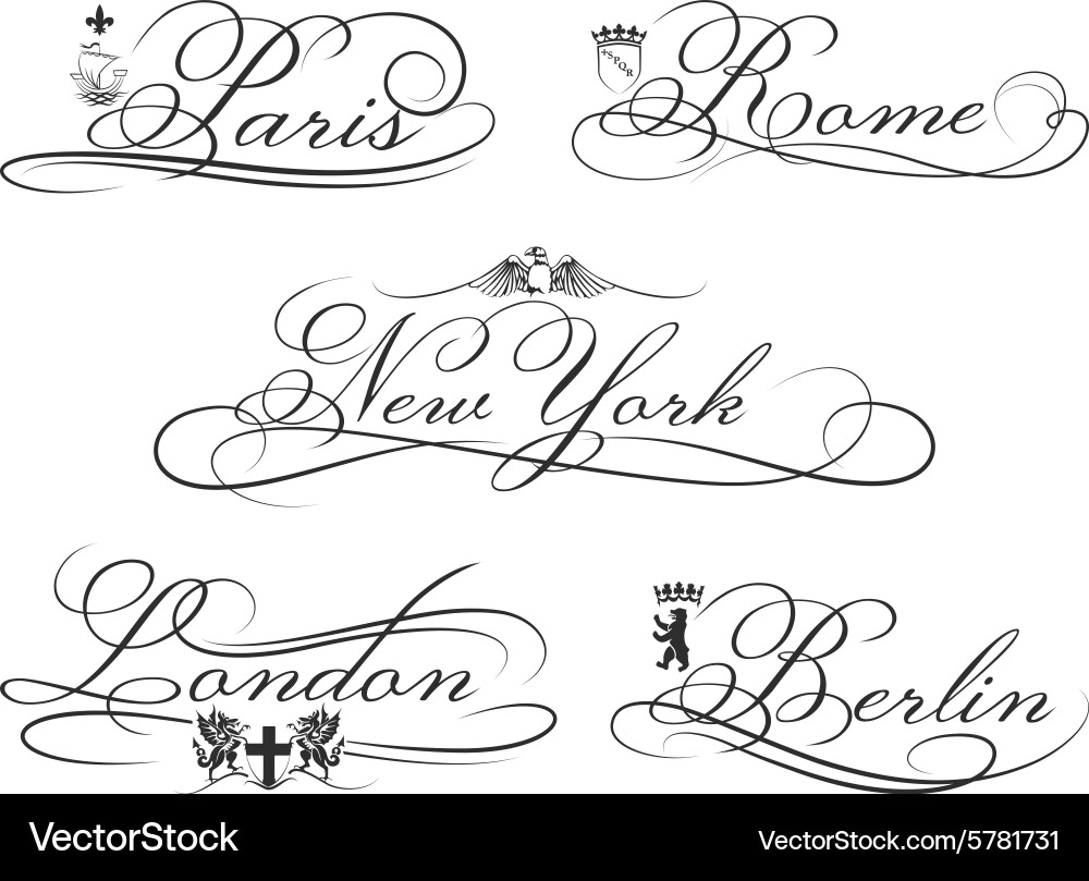 City emblems with calligraphic elements cities Vector Image