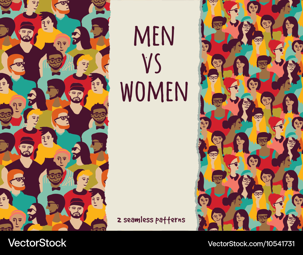 Diverse Crowd Patterns - Men & Women Vector Image