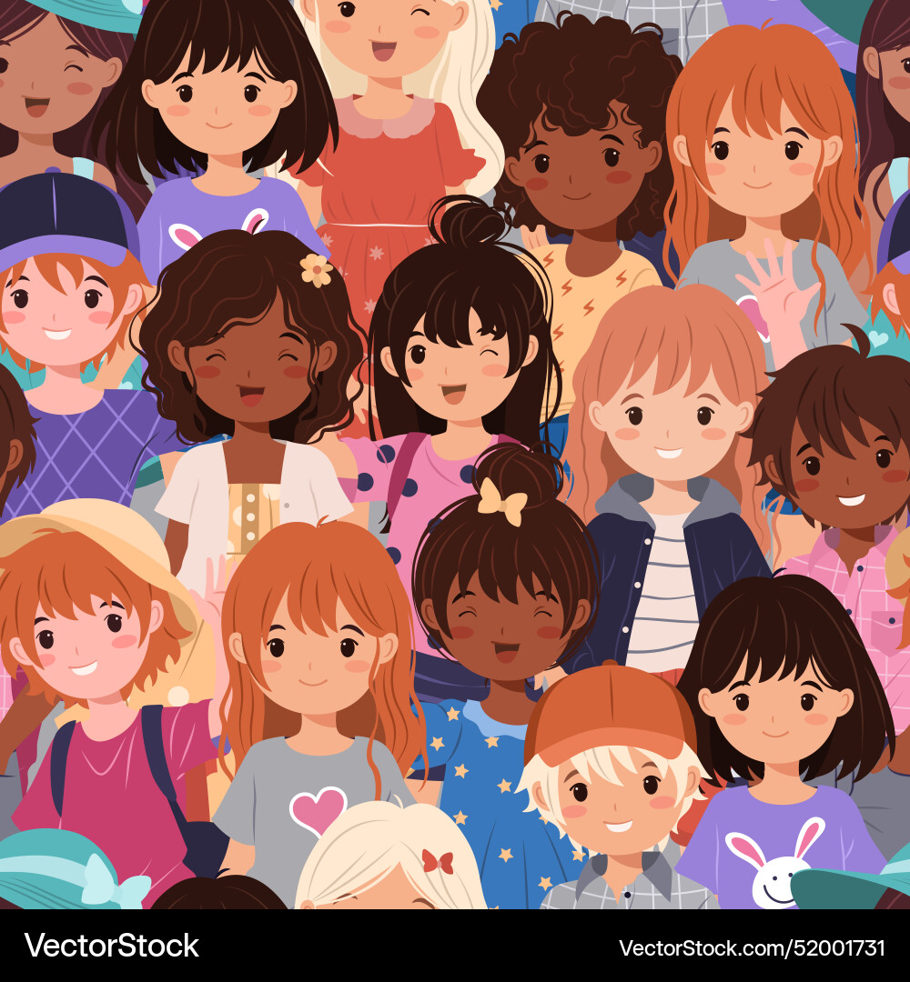 Seamless pattern of a crowd diverse kids Vector Image