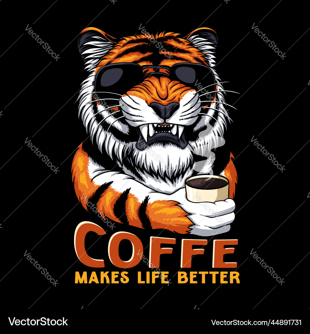 Tiger drink coffee Royalty Free Vector Image - VectorStock