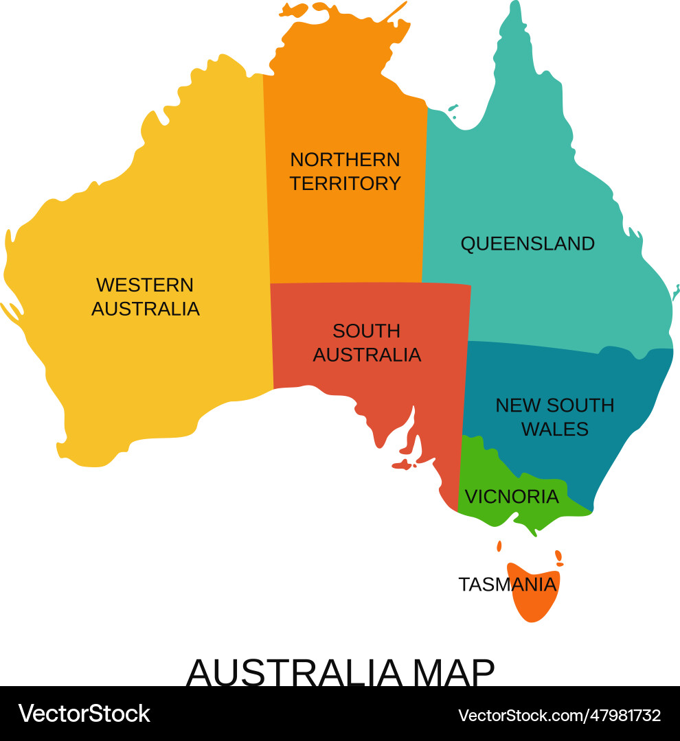 Australia map with regions australian state Vector Image