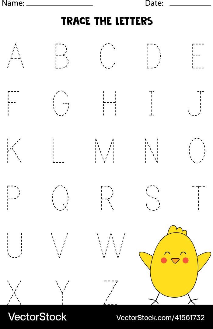 Cute Alphabet Tracing – Chicken Worksheet Vector Image