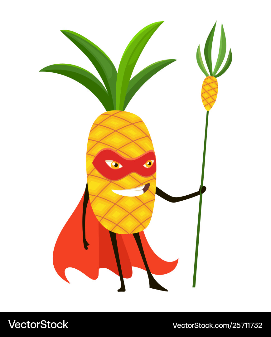 Cute cartoon smiling pineapple superhero in mask Vector Image
