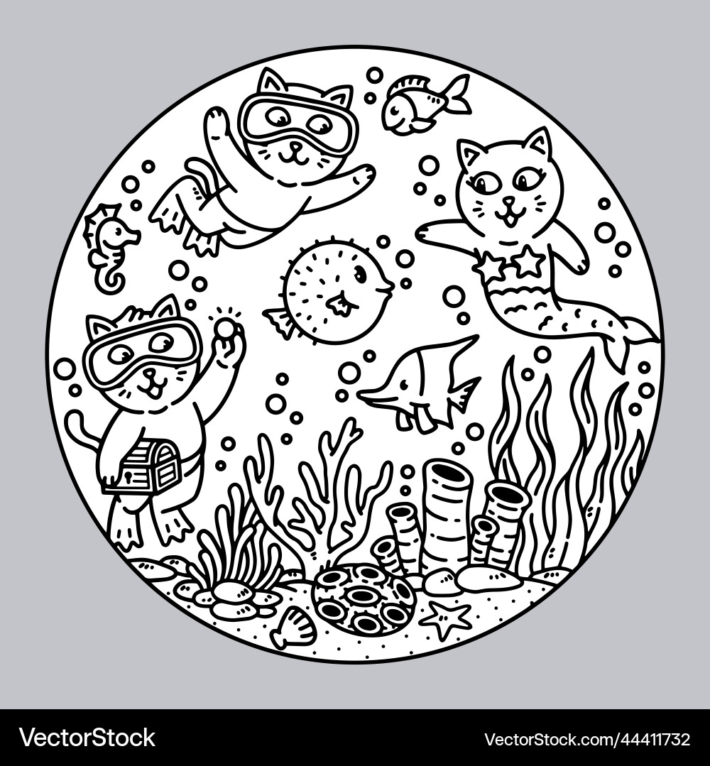 Cute cat diving in the sea Royalty Free Vector Image