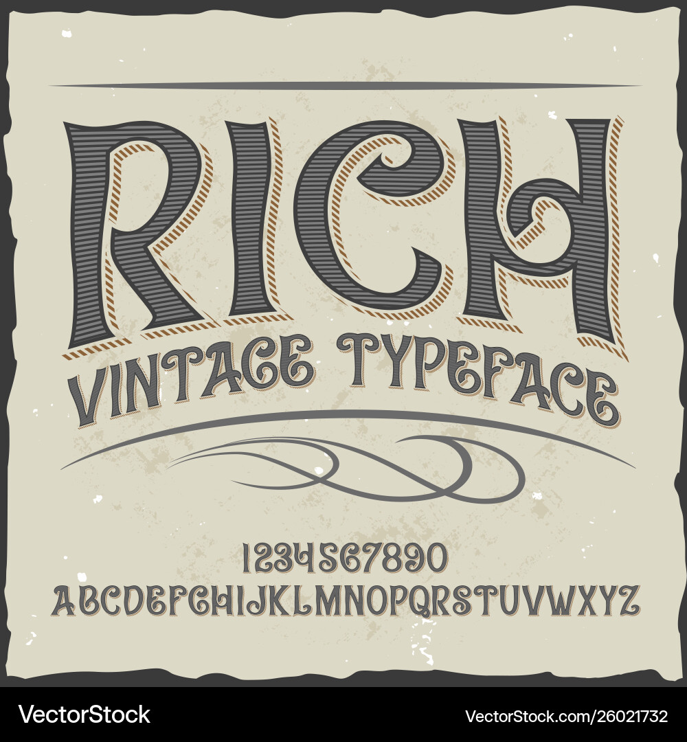 Original label typeface named rich Royalty Free Vector Image