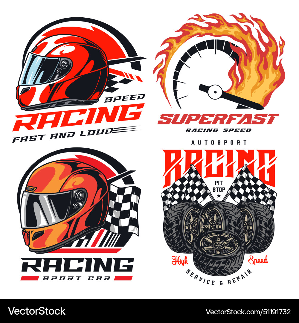 Racing sport set flyers colorful Royalty Free Vector Image