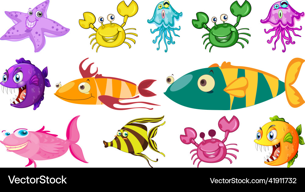 Sea animals cartoon collection Royalty Free Vector Image