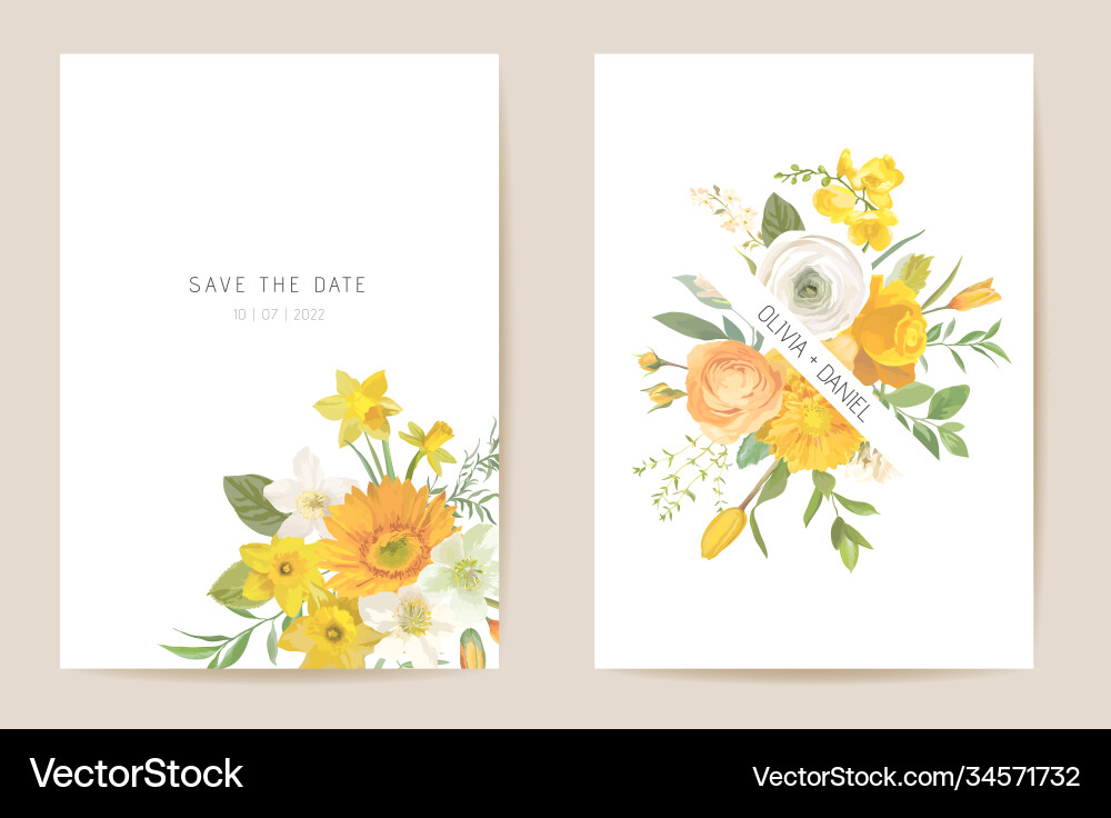 Wedding invitation spring flowers leaves floral Vector Image
