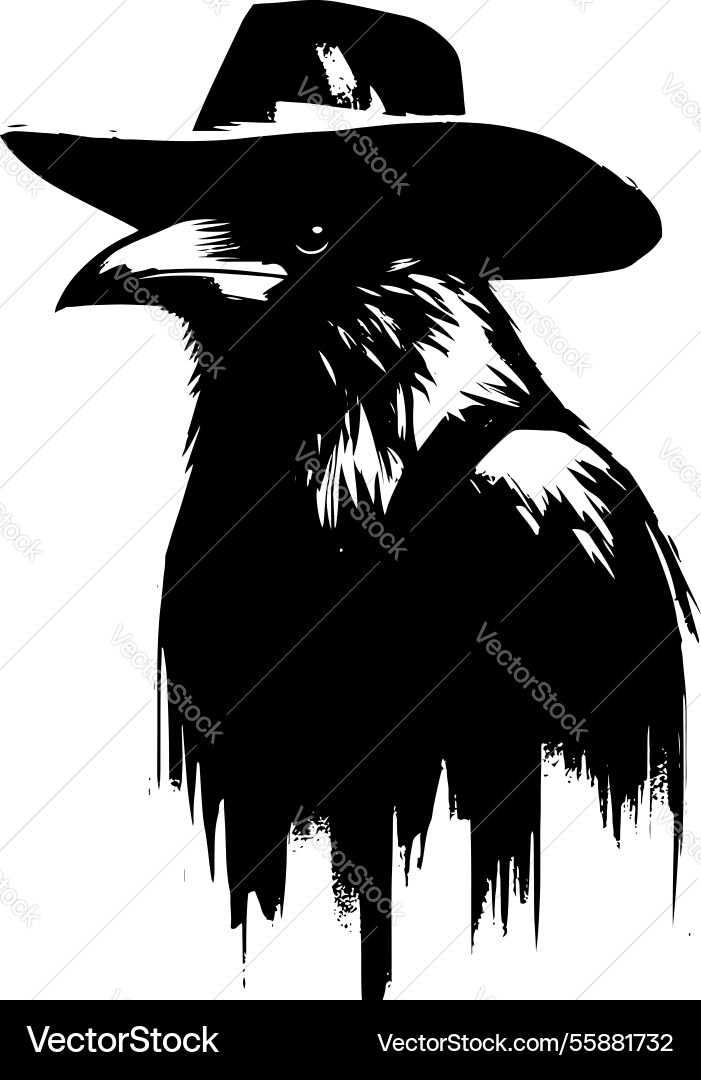 Western raven with hat logo Royalty Free Vector Image