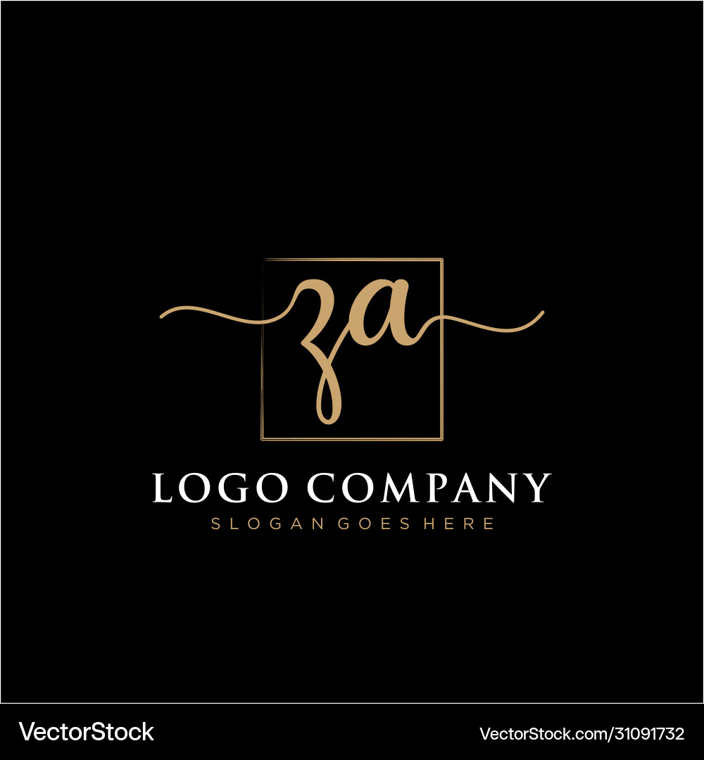 Za initial handwriting logo with rectangle Vector Image