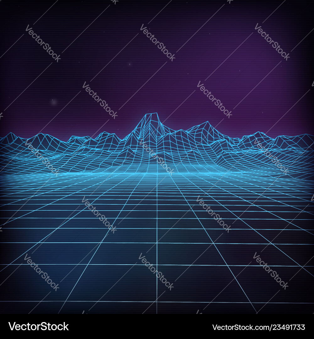 80s Wireframe Sci-Fi Landscape Royalty Free Vector Image