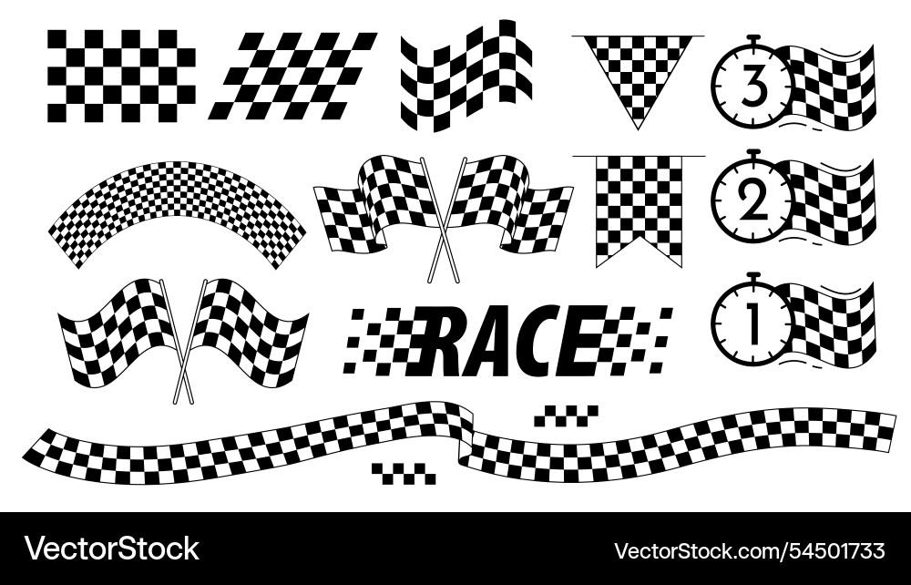 Checkered flags set street racing rally Royalty Free Vector