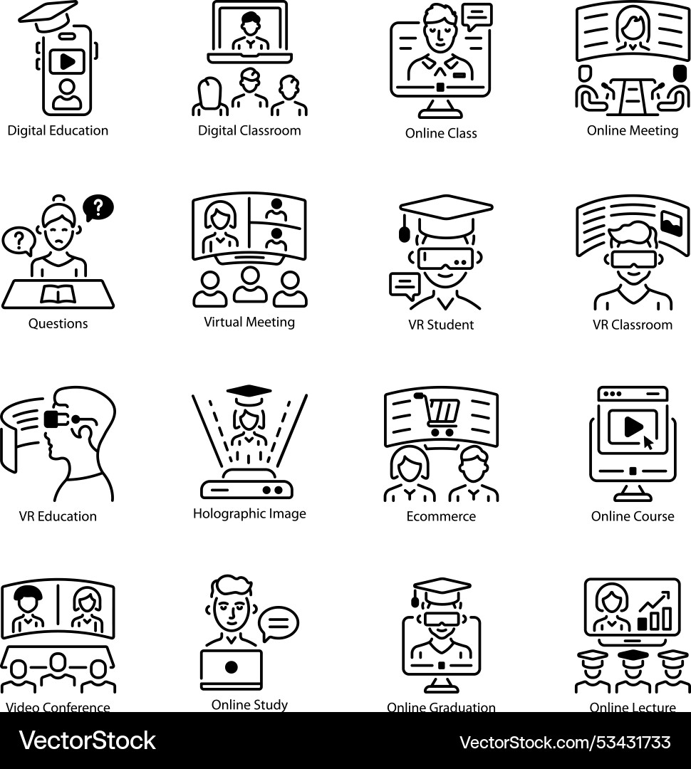 Collection of online classroom linear icons Vector Image