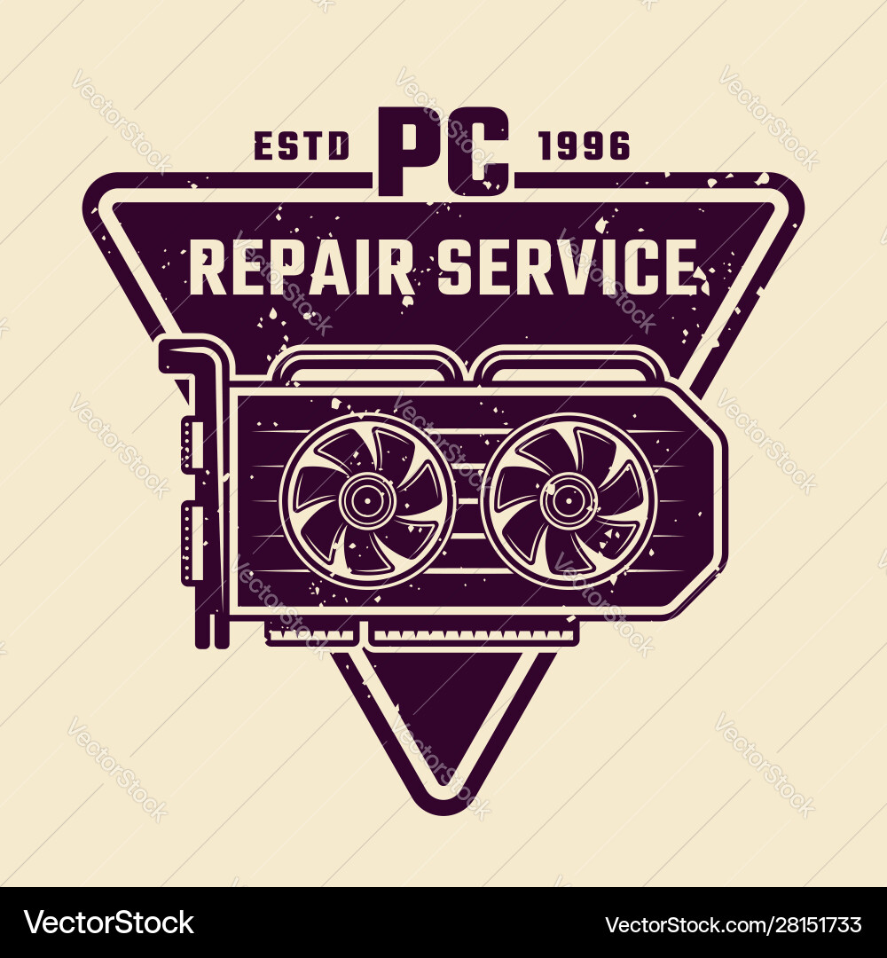 Computer repair service emblem or badge Royalty Free Vector