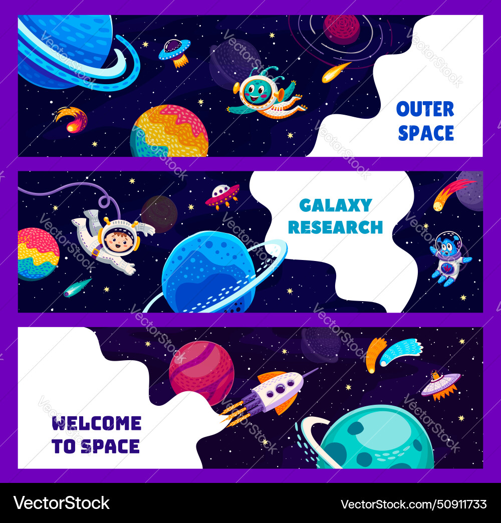 Galaxy space banners kid astronaut space planets Vector Image