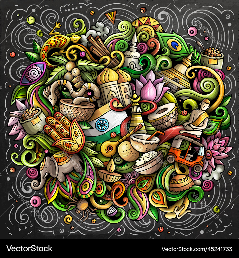 India hand drawn cartoon doodles Royalty Free Vector Image