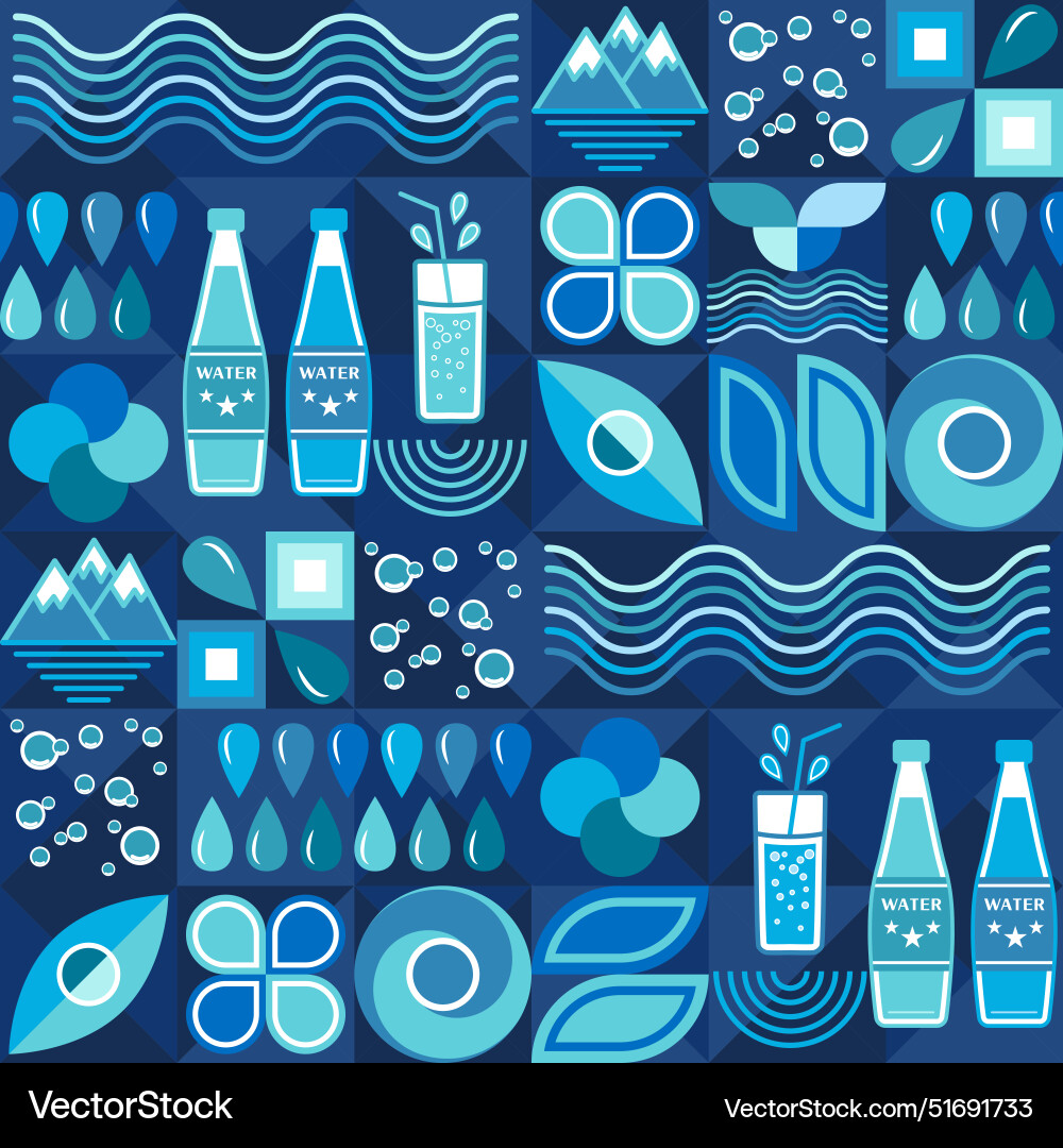 Pattern with water icons in flat geometric style Vector Image