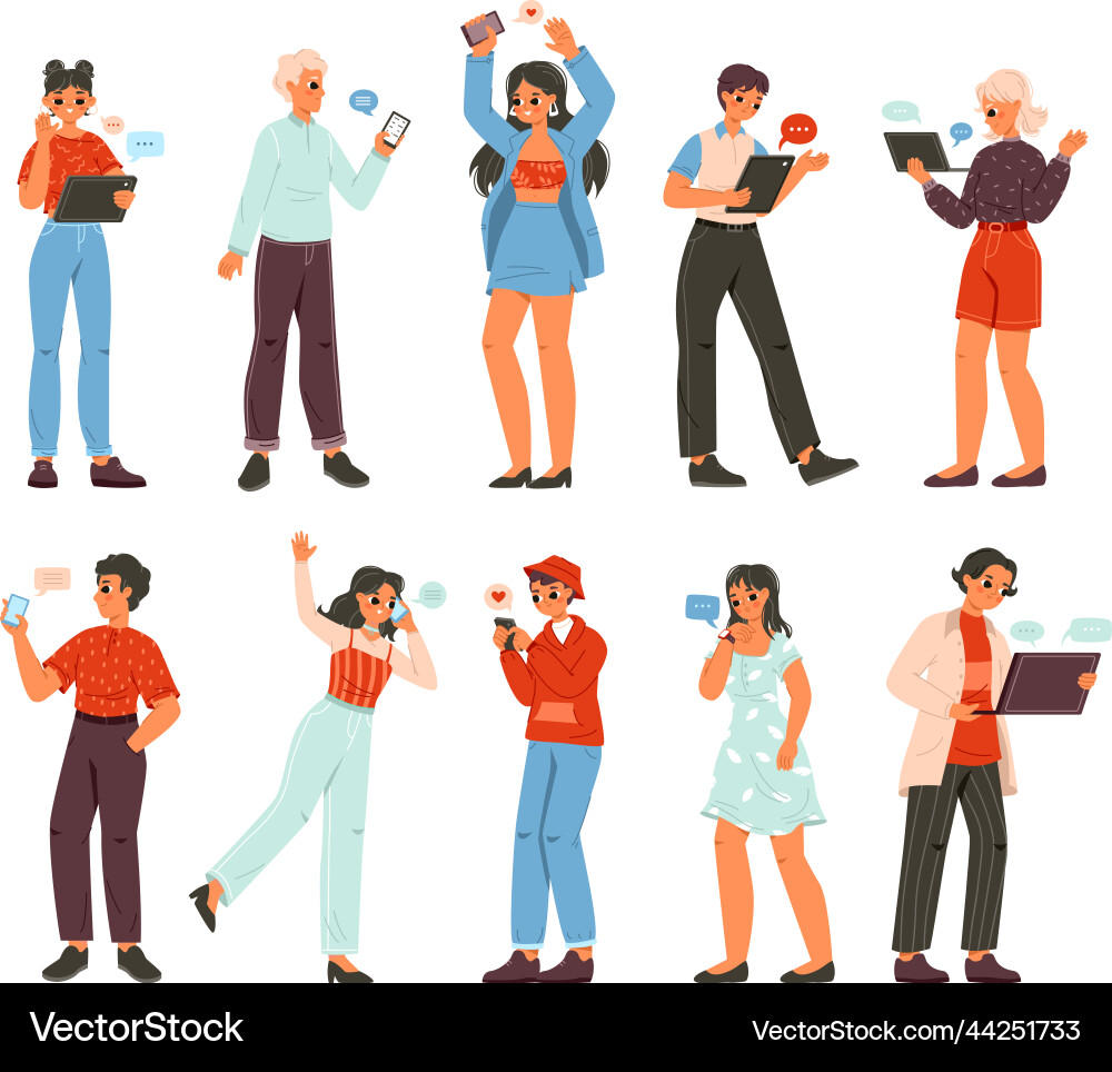 People chatting online chat avatar happy teens Vector Image
