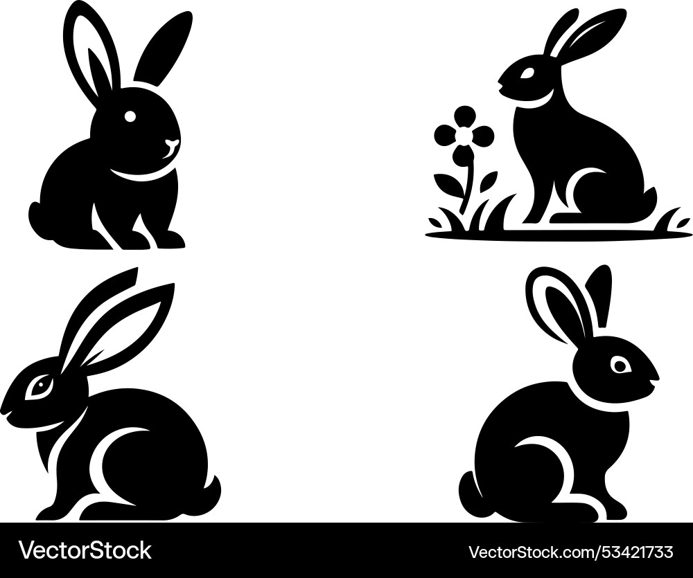 Rabbit silhouettes Royalty Free Vector Image - VectorStock