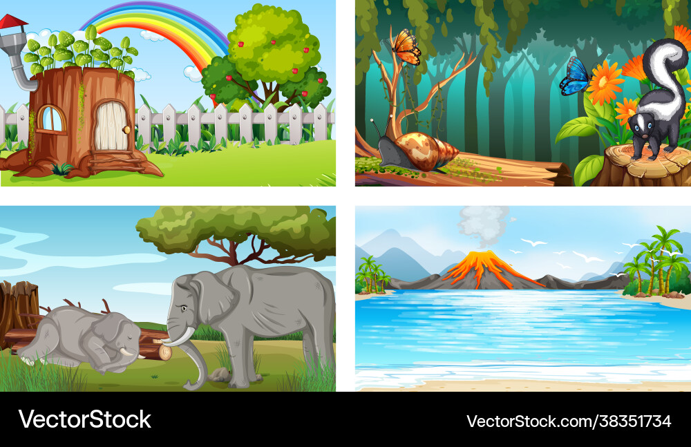 Four different nature horizontal scene Royalty Free Vector