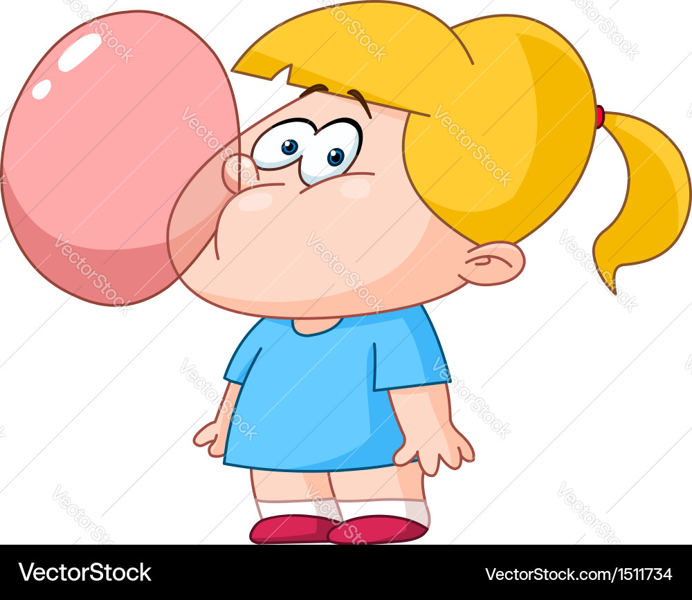 Girl blowing bubble from gum Royalty Free Vector Image