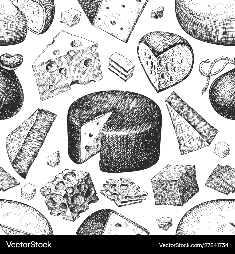 Hand Drawn Cheese Pattern - Dairy Art Royalty Free Vector