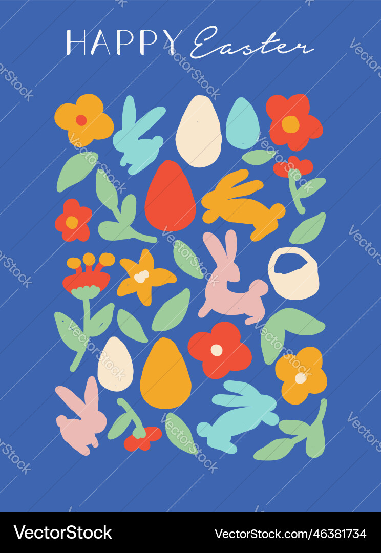 Happy easter colorful hand drawn doodle poster Vector Image