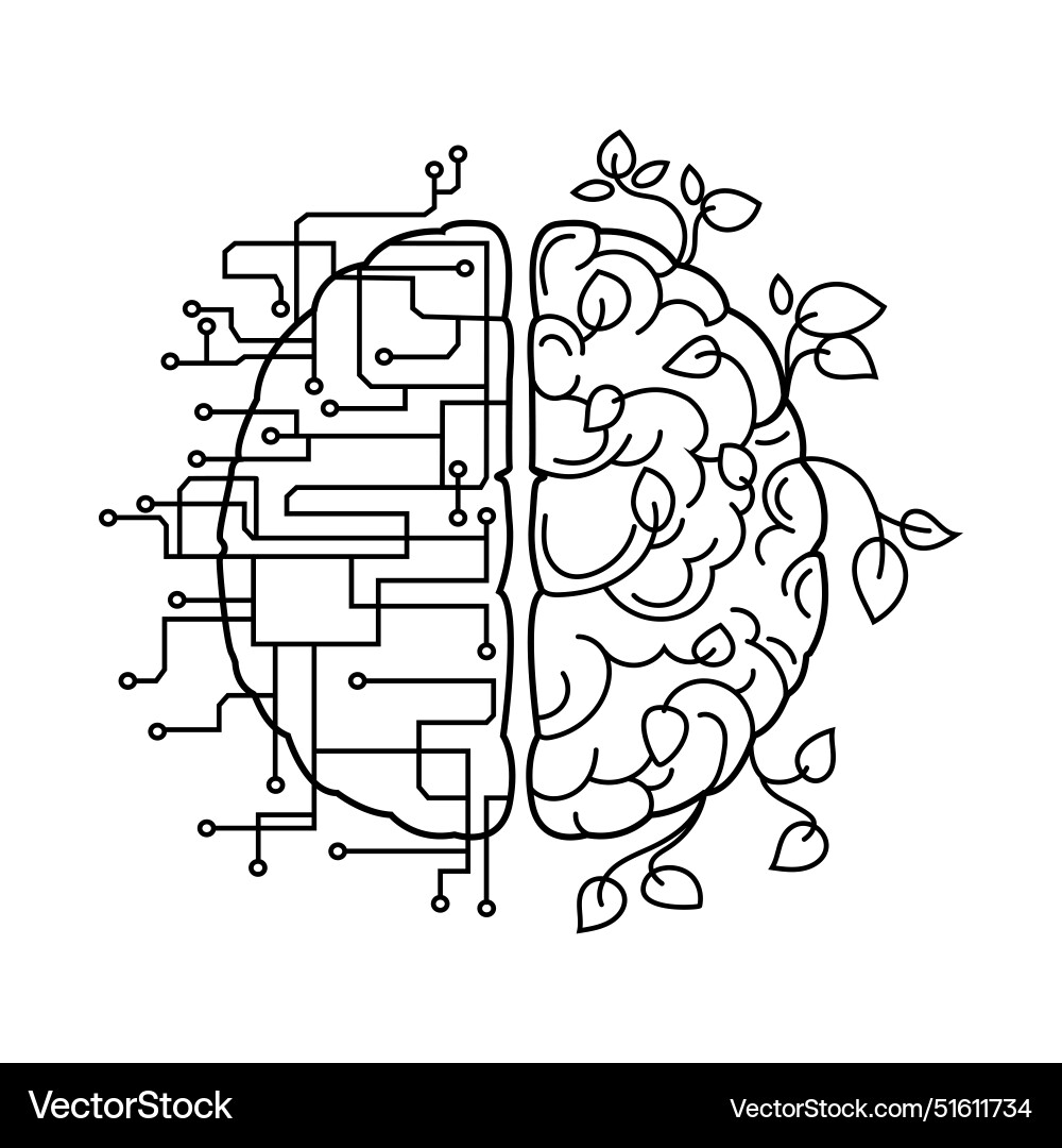 Human brain and artificial intelligence line Vector Image