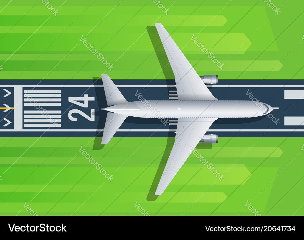 Passenger plane fly up over take-off runway from Vector Image