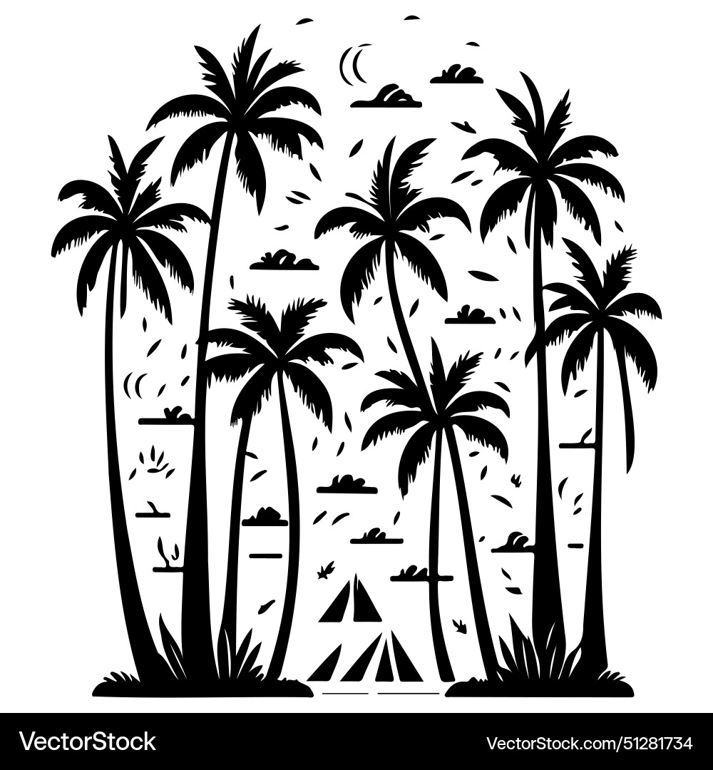 Sail and palm tree sketch Royalty Free Vector Image