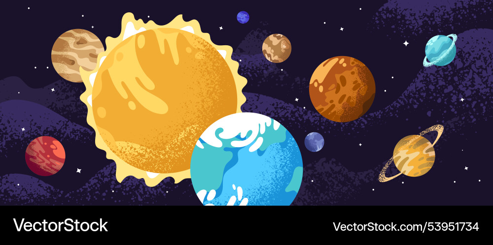 Solar system planets rotation around sun in outer Vector Image