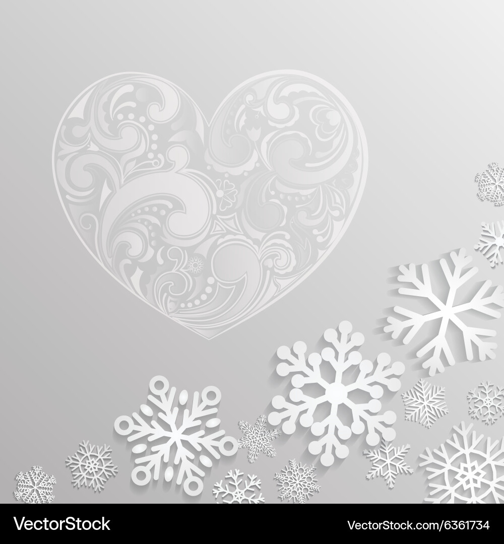 Winter Hearts & Snowflakes Background Vector Image