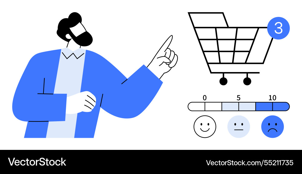 E-commerce customer satisfaction man pointing Vector Image