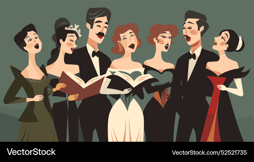 Elegant group concert opera singers performing Vector Image