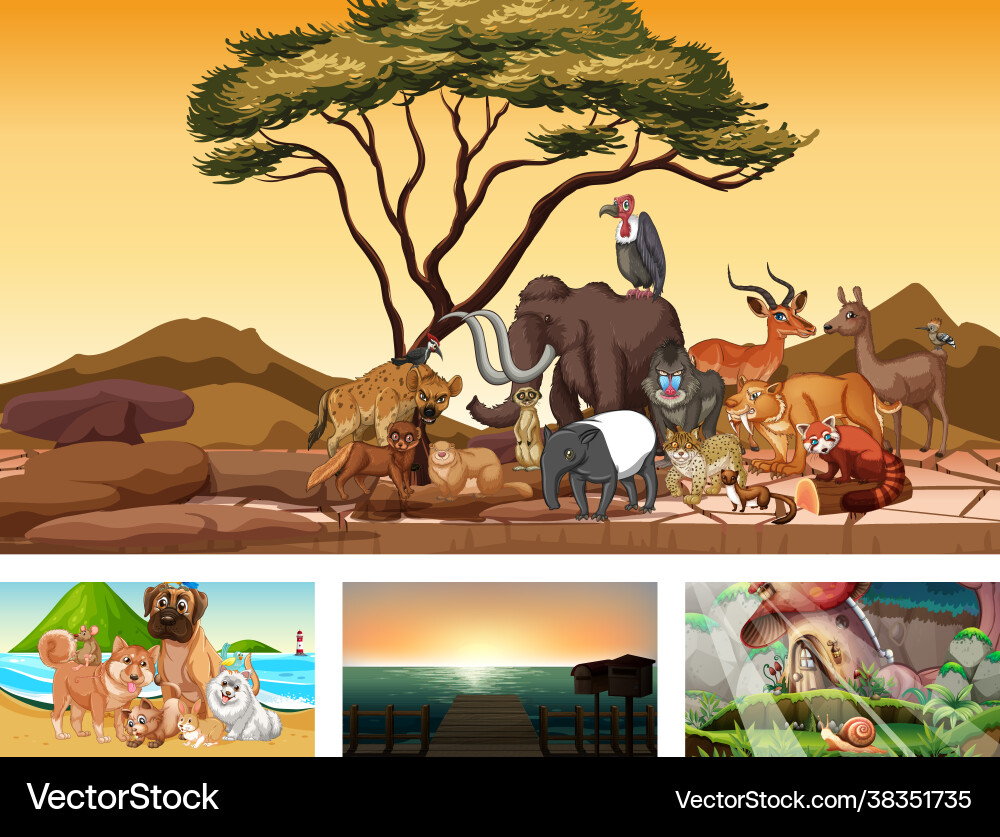 Four different nature horizontal scene Royalty Free Vector