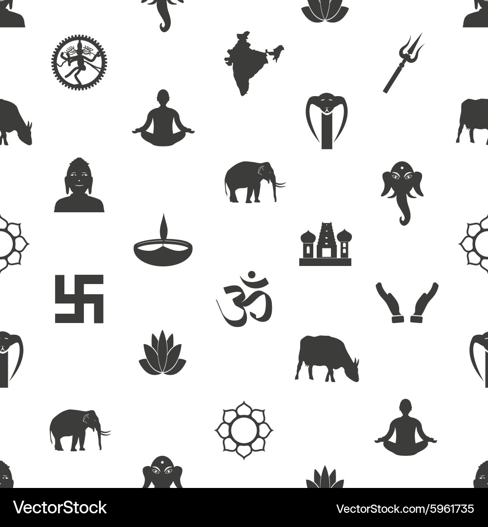 Hinduism religions symbols gray seamless pattern Vector Image