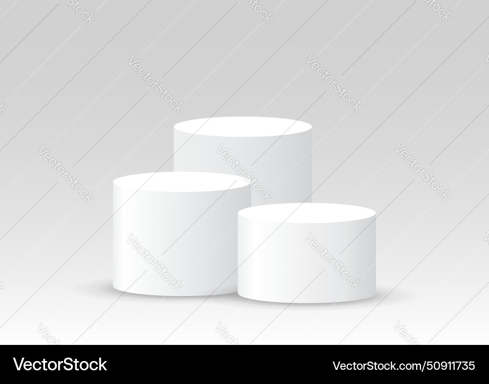 Three white blank podiums stand to show products Vector Image