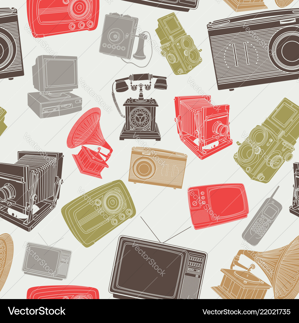 Wallpaper of old electronic items Royalty Free Vector Image