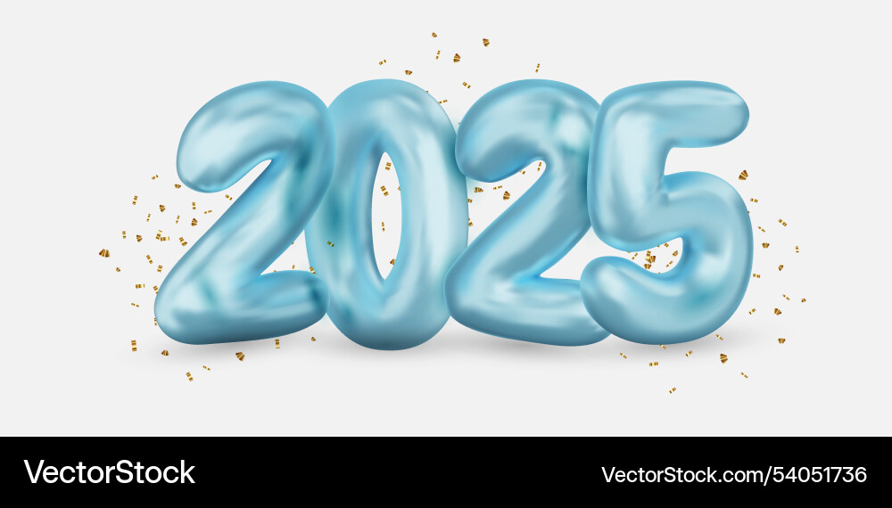 2025 realistic glossy number with gold gift box Vector Image