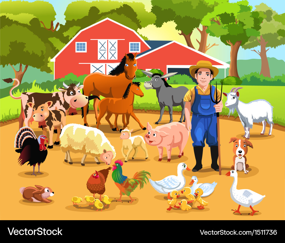 Farm with animals Royalty Free Vector Image - VectorStock