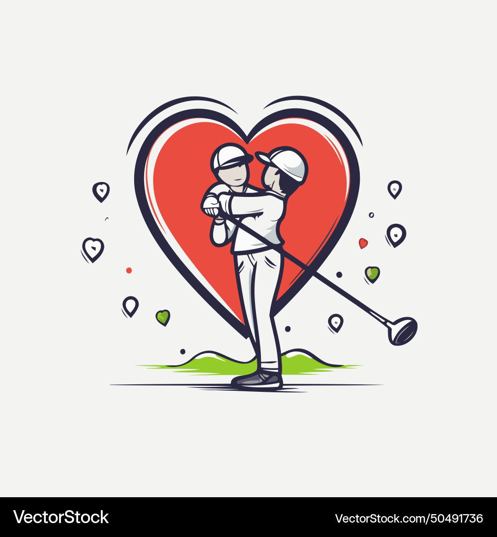 Golf player with a club and red heart Royalty Free Vector