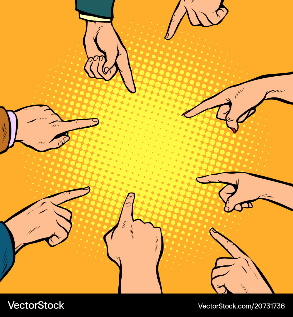 Hands point to the center Royalty Free Vector Image