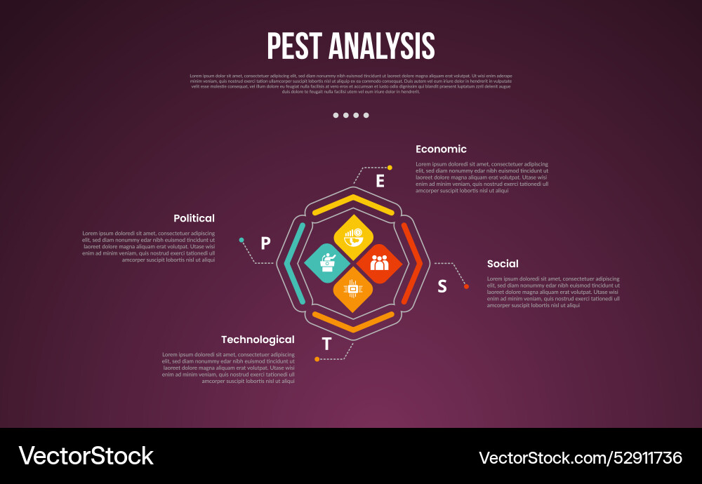 Pest analysis infographic template with dark Vector Image