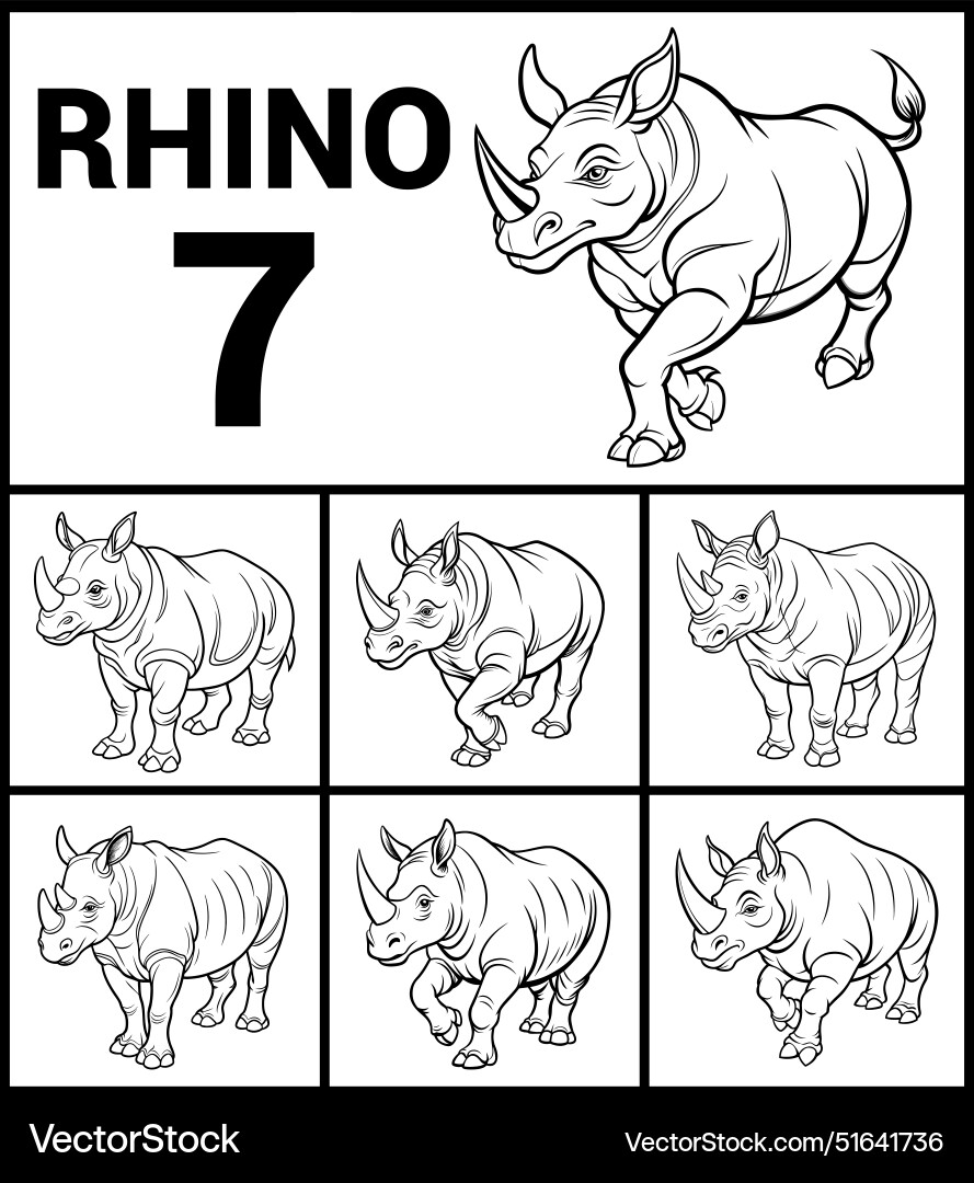 Rhino outline set detailed Royalty Free Vector Image