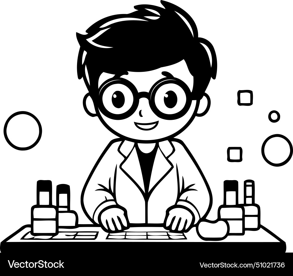 Scientist boy working in laboratory cartoon Vector Image