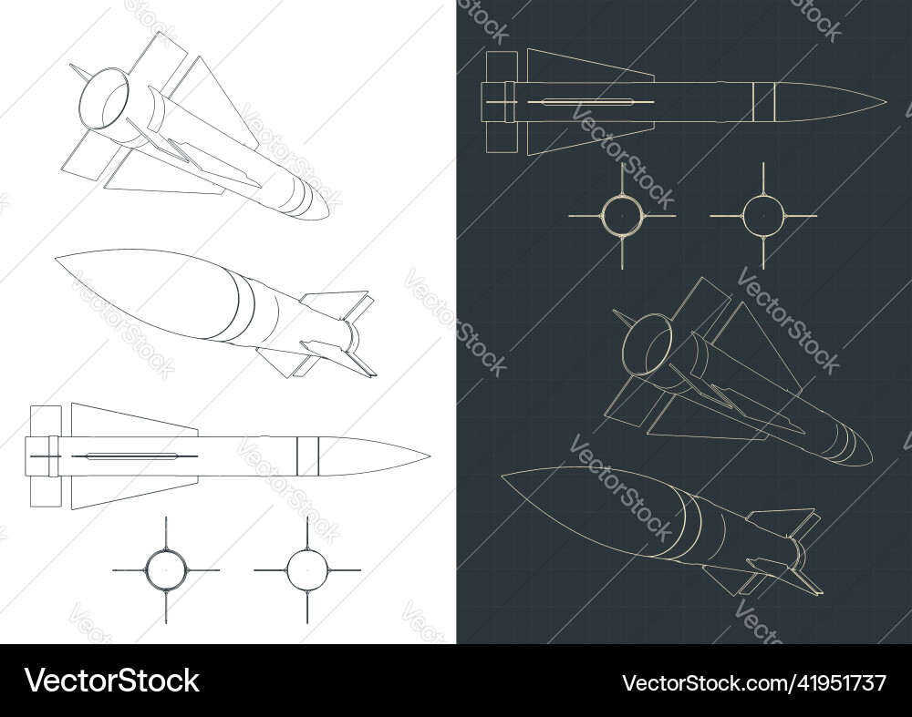 Air-to-air missile blueprints Royalty Free Vector Image