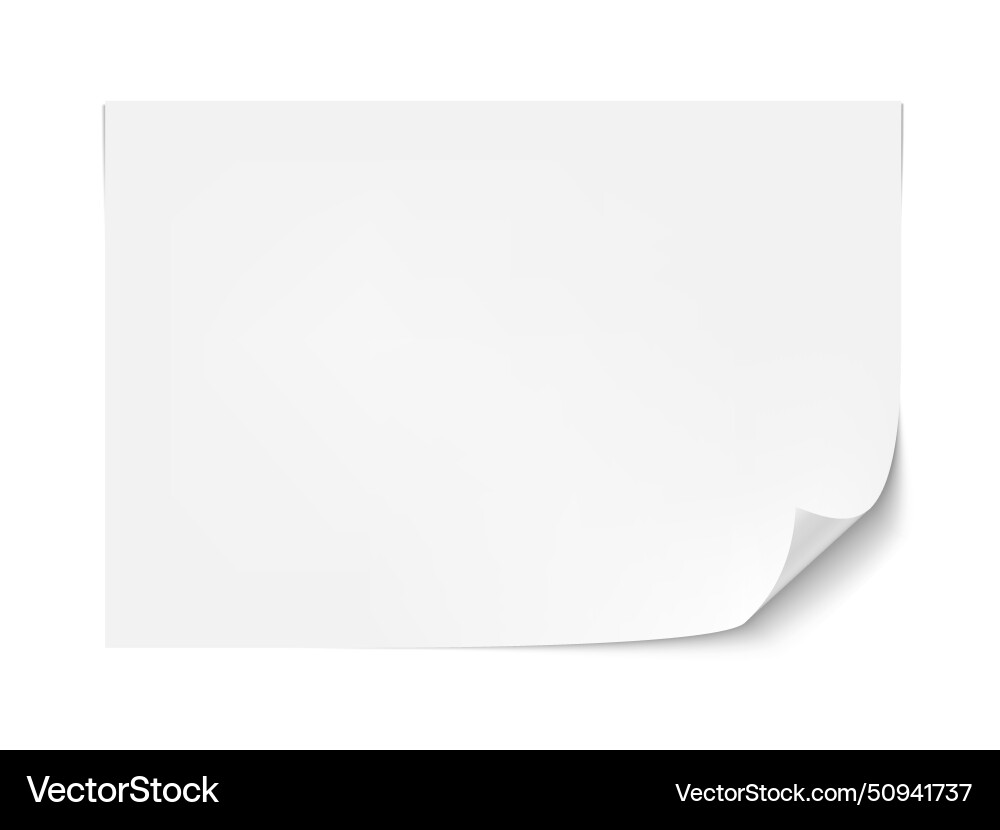 Blank paper sheet with curved corner on white Vector Image
